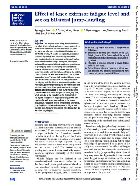 Pdf Effect Of Knee Extensor Fatigue Level And Sex On Bilateral Jump