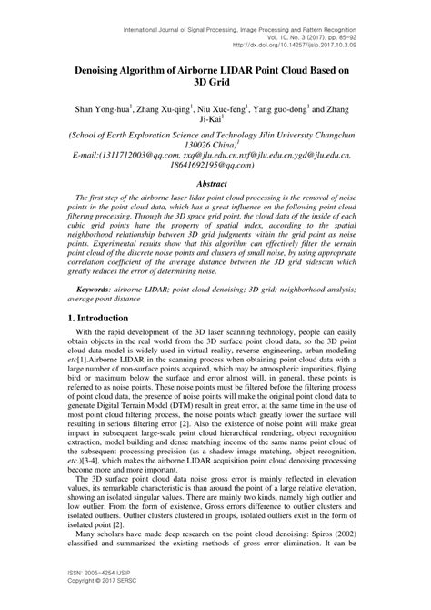 Pdf Denoising Algorithm Of Airborne Lidar Point Cloud Based On 3d Grid