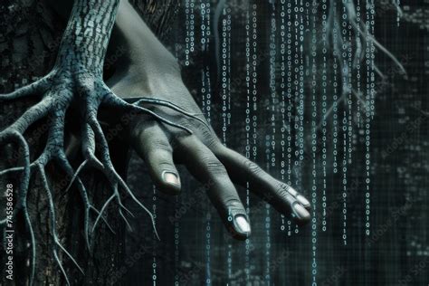 Illustrate The Intersection Of A Hand And A Binary Code Tree