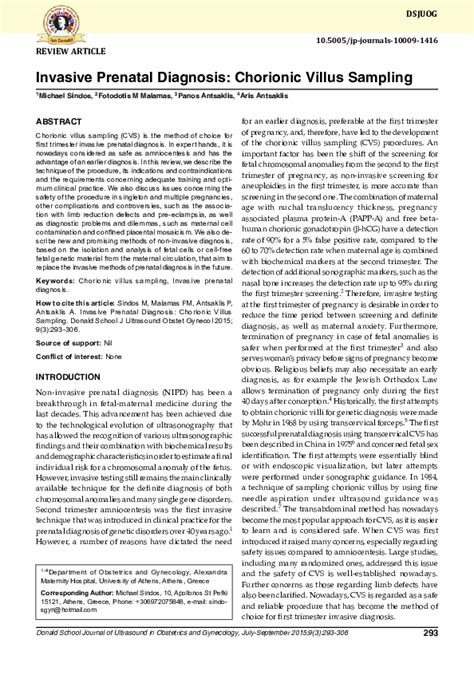 Pdf Invasive Prenatal Diagnosis Chorionic Villus Sampling