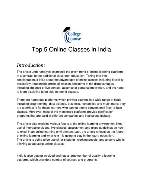 Ppt Top 5 Online Classes In India Your Guide To The Best Online
