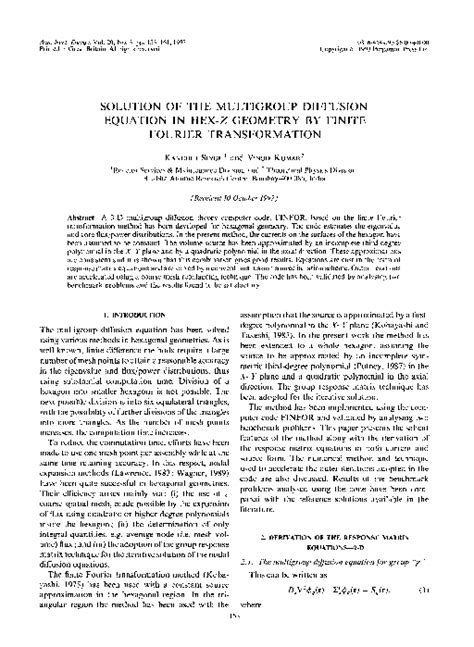 Pdf Solution Of The Multigroup Diffusion Equation In Hex Z Geometry By Finite Fourier