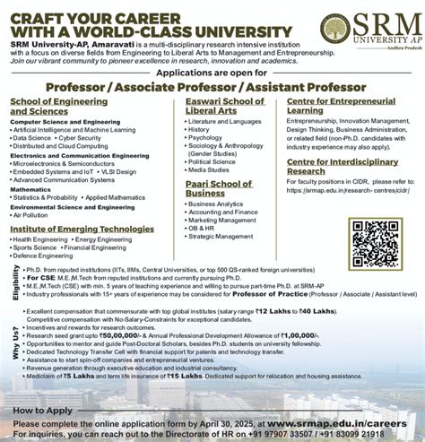 srm university ap faculty recruitment 2025 apply for professor