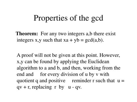 Ppt Properties Of The Gcd Theorem And Application In Euclidean