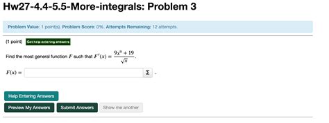solved hw27 4 4 5 5 more integrals problem 3 problem value