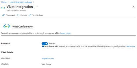Configure Virtual Network Integration With Application And