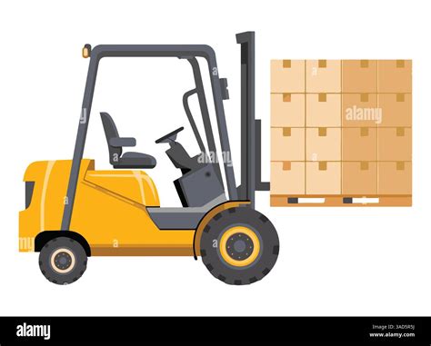 Forklift Truck Lifting Large Boxes Flat Style Vector Illustration Representing Logistics