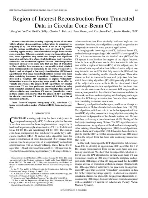 Pdf Region Of Interest Reconstruction From Truncated Data In Circular