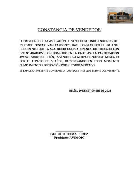 Constancia De Vendedor Oscar Ivan Pdf