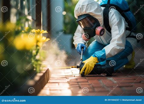 Insect Exterminator In Work Attire Diligently Applying Pesticide