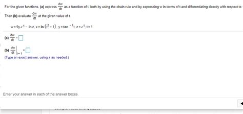 solved dw for the given functions a express dt as a