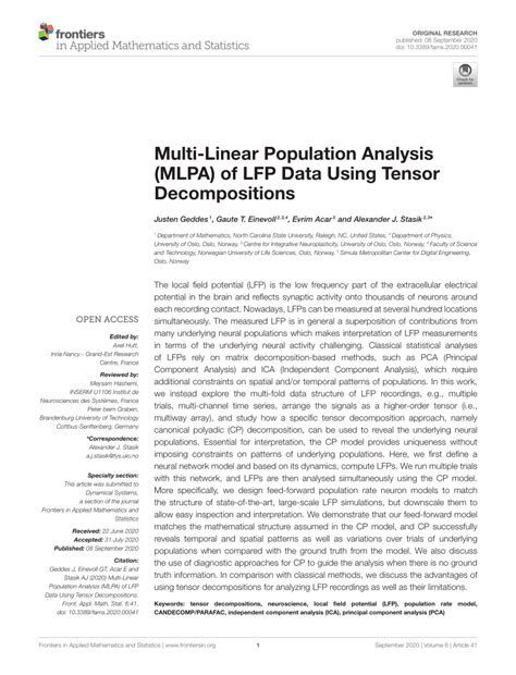Pdf Multi Linear Population Analysis Mlpa Of Lfp Data Using Tensor Decompositions