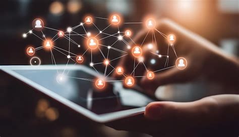 Hand Holding Tablet With Digital Network Of People Icons Premium Ai