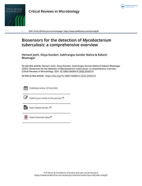 Pdf Biosensors For The Detection Of Mycobacterium Tuberculosis A
