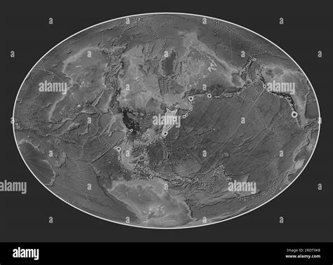 Okhotsk Tectonic Plate On The Grayscale Elevation Map In The Fahey Oblique Projection Centered
