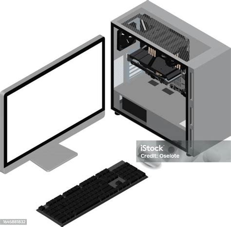 기본 컴퓨터의 구성 요소에 대한 그림직장에서의 컴퓨터 기술 등각 투영 데스크탑 컴퓨터에 대한 스톡 벡터 아트 및 기타 이미지 데스크탑 컴퓨터 수리 3차원 형태