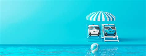 선글라스를 착용한 여름 여행가방은 비치 의자에 놓여 있습니다 블루 배경 3d 렌더에 창조적 인 미니멀 여름 개념 아이디어 사랑에 대한 스톡 사진 및 기타 이미지 Istock