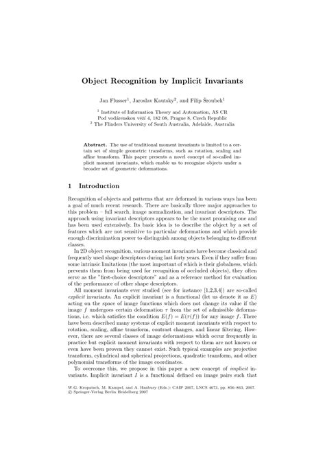 Pdf Object Recognition By Implicit Invariants