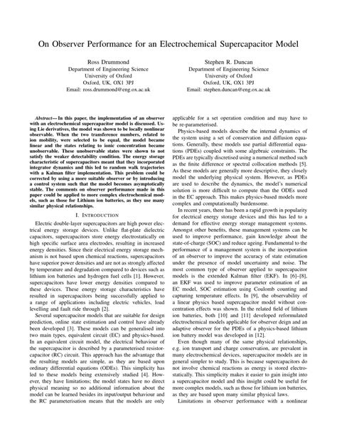 Pdf On Observer Performance For An Electrochemical Supercapacitor Model