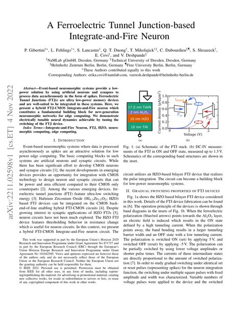 Pdf A Ferroelectric Tunnel Junction Based Integrate And Fire Neuron