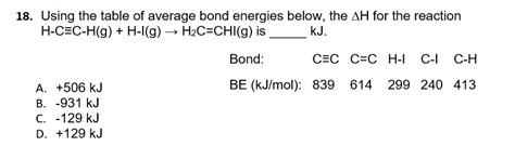 Solved 18. Using the table of average bond energies below, | Chegg.com