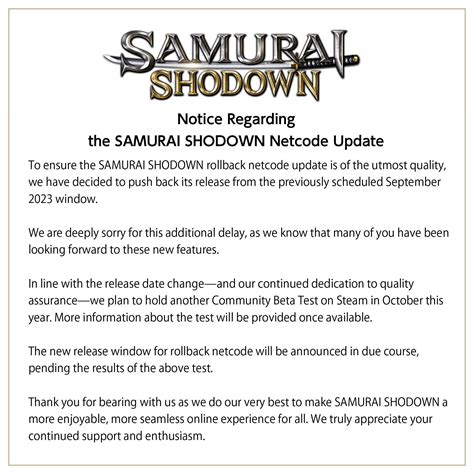 Samurai Shodown Rollback Netcode Update Delayed Rgames