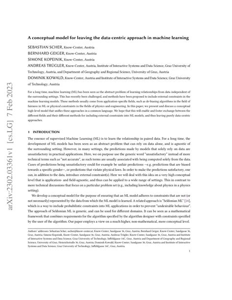 A Conceptual Model For Leaving The Data Centric Approach In Machine