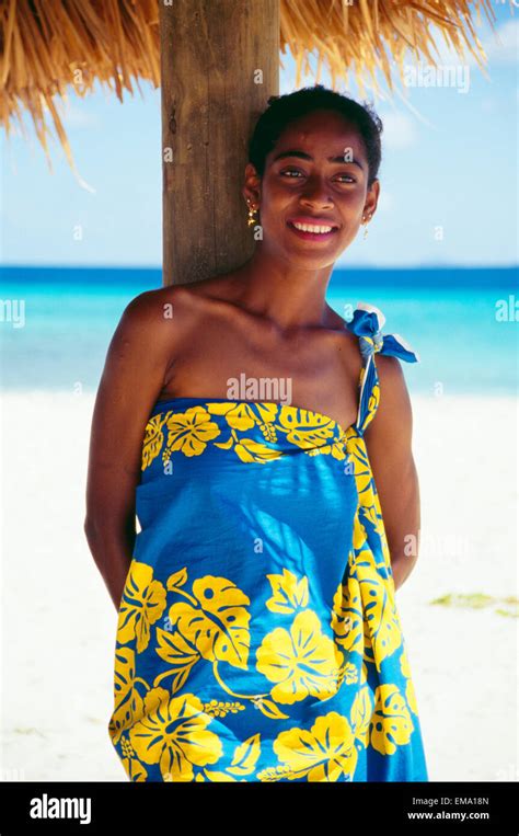 Fiji Attractive Local Woman Wearing Pareo Standing Under Shade Along