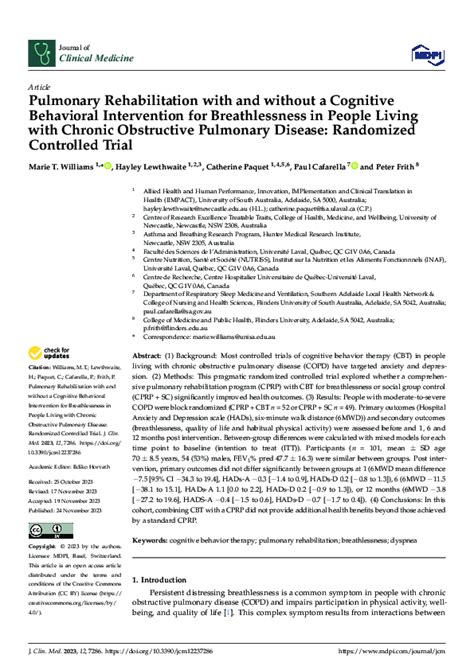 Pdf Pulmonary Rehabilitation With And Without A Cognitive Behavioral Intervention For