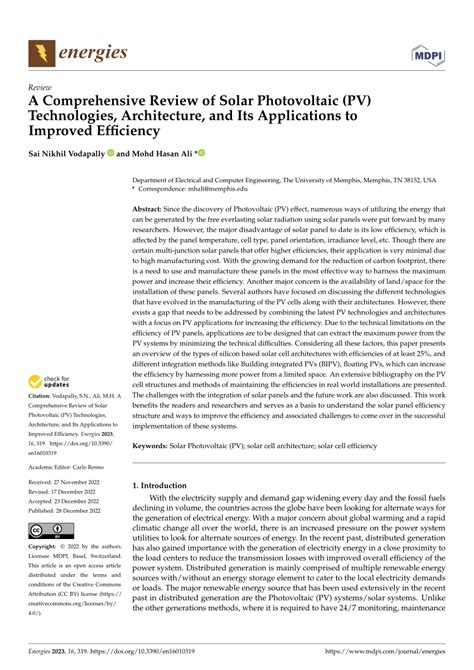Pdf A Comprehensive Review Of Solar Photovoltaic Pv Technologies Architecture And Its