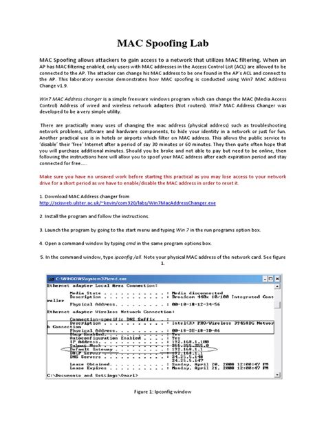 Mac Spoofing Lab Pdf Computer Network Areas Of Computer Science