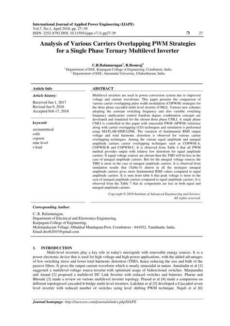 pdf analysis of various carriers overlapping pwm strategies for a