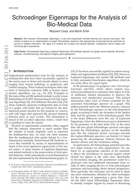 Pdf Schroedinger Eigenmaps For The Analysis Of Bio Medical Data