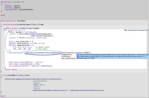 objective c cggradientref potential leak of an object stack overflow
