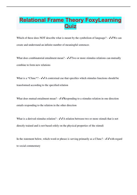 Relational Frame Theory Foxylearning Quiz Questions With 100 Correct