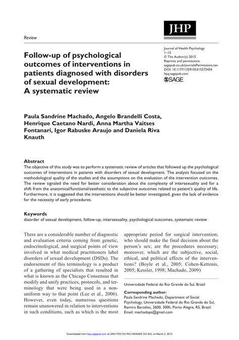 Pdf Follow Up Of Psychological Outcomes Of Interventions In Patients