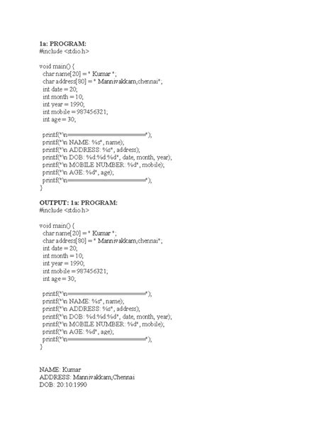 Pc Lab Program Lab Content 1a Program Include Void Main Char
