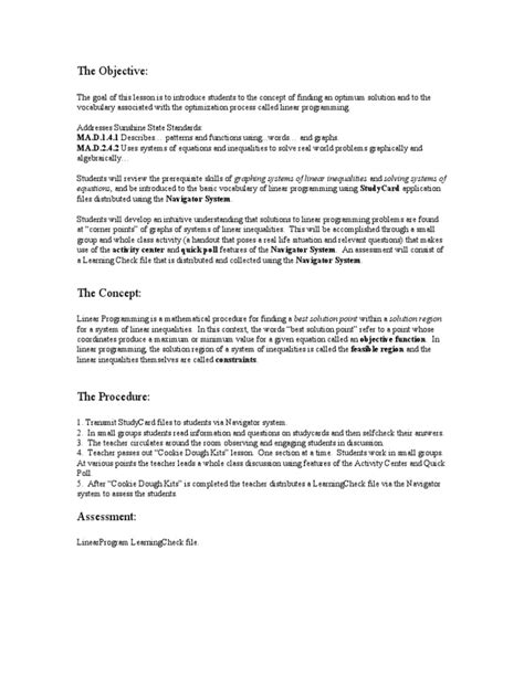 Navigator Lesson Linear Prog Pdf Linear Programming Mathematical