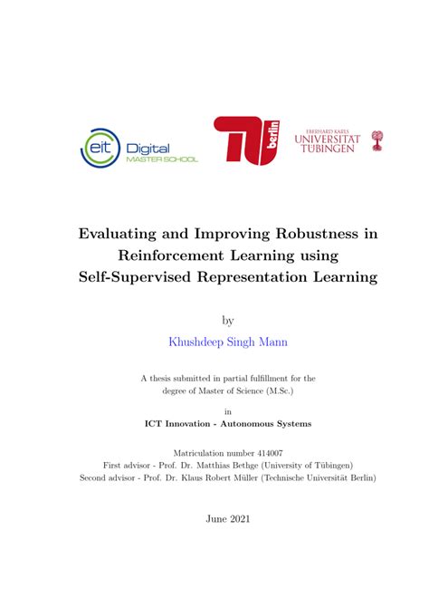 Pdf Evaluating And Improving Robustness In Reinforcement Learning Using Self Supervised