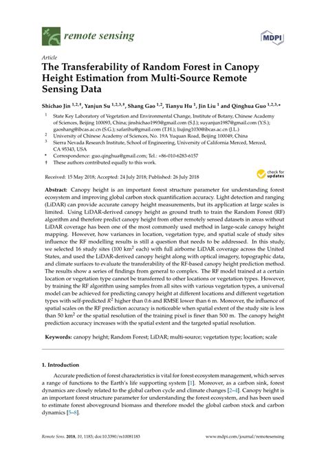 Pdf The Transferability Of Random Forest In Canopy Height Estimation From Multi Source Remote