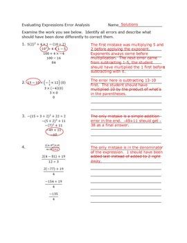 Evaluating Expressions Error Analysis By Christi TPT