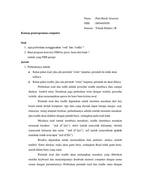 Perbedaan Menggunakan Read Dan Readln Pada Pemrograman Pascal Pdf