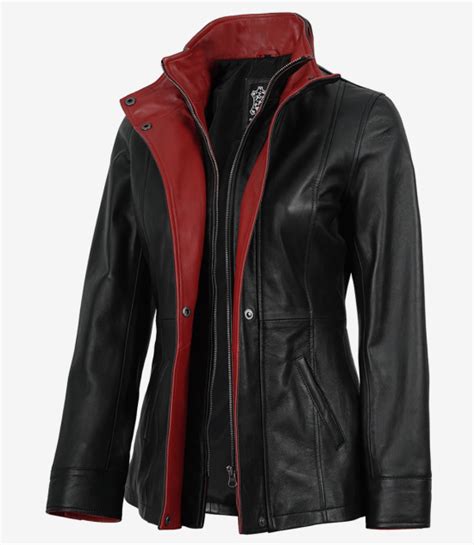 Womens Red And Black Leather Jacket Angel Jackets In United Kingdom