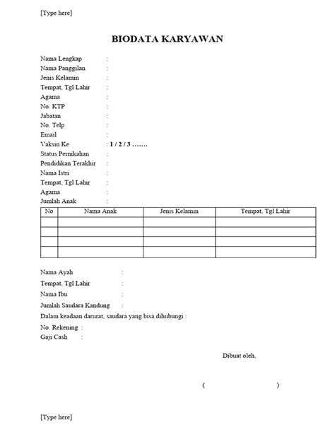 Form Biodata Karyawan Pdf