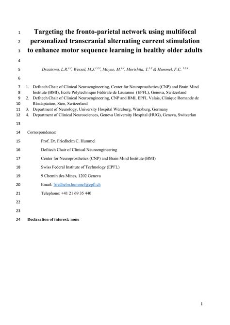 Pdf Targeting The Fronto Parietal Network Using Multifocal Personalized Transcranial