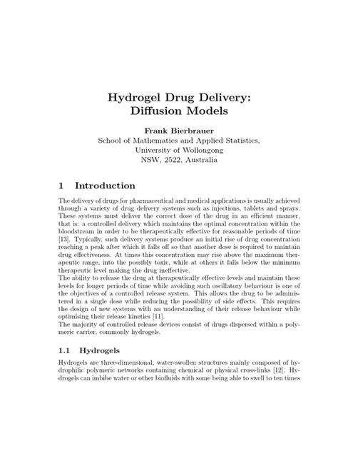 Pdf Hydrogel Drug Delivery Diffusion Models Dokumen Tips