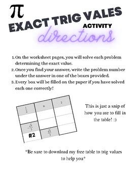 Finding Exact Trig Values Activity By Math And Financial Fun Shop