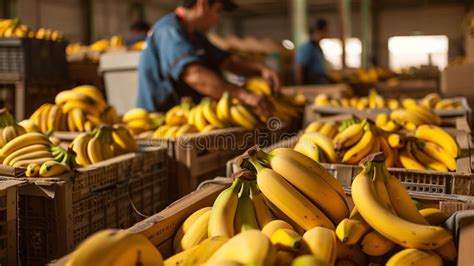 The Process Of Sorting And Packaging Bananas In Production Yellow