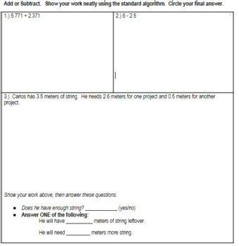 Decimal Operations Assessment Adding And Subtracting Decimals TPT