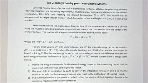 Solved Lab Integration By Parts Coordinate Systems Chegg Com